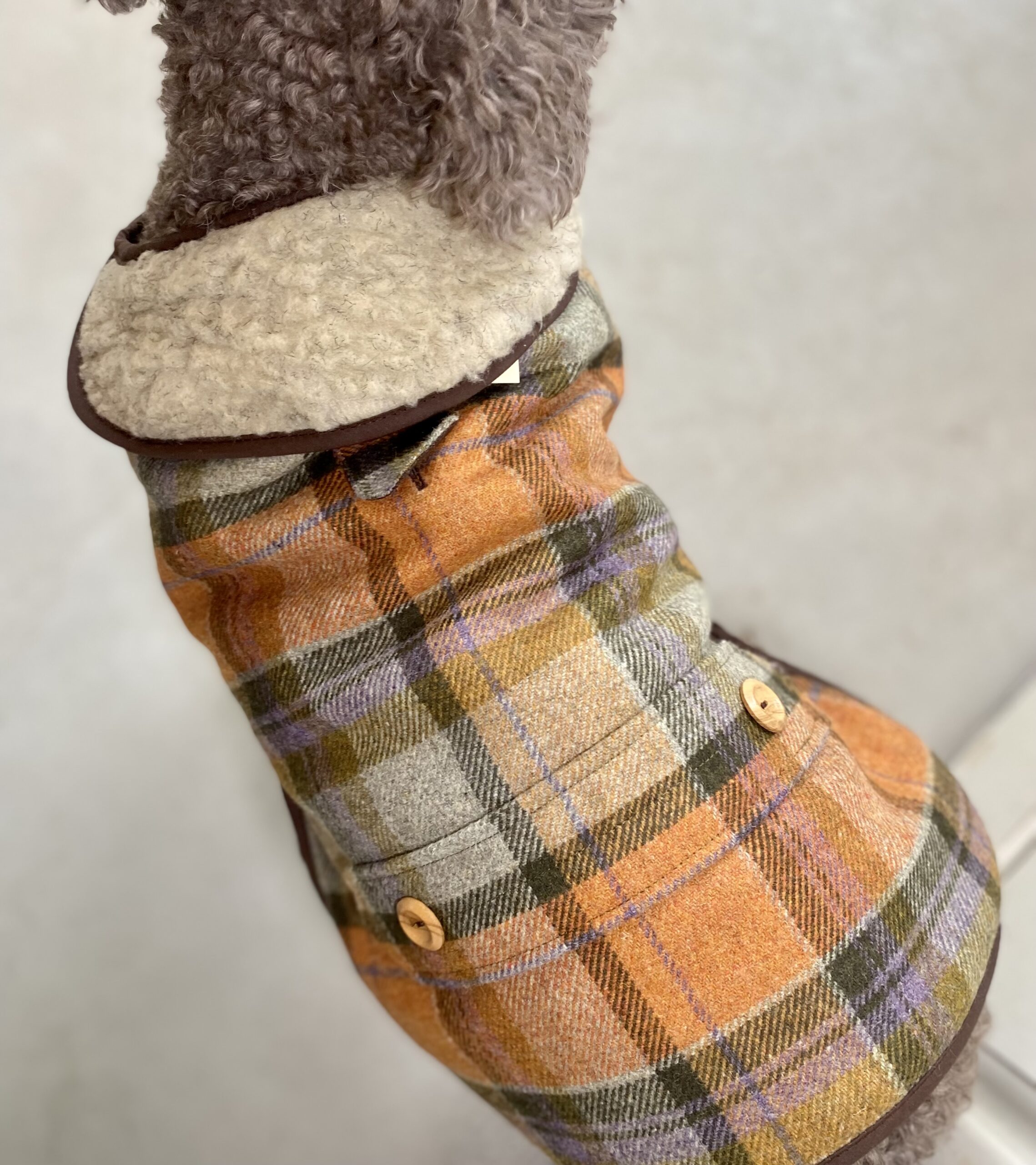 Earthbound Orange Check Sherpa Dog Coat - Bob The Dog Shop